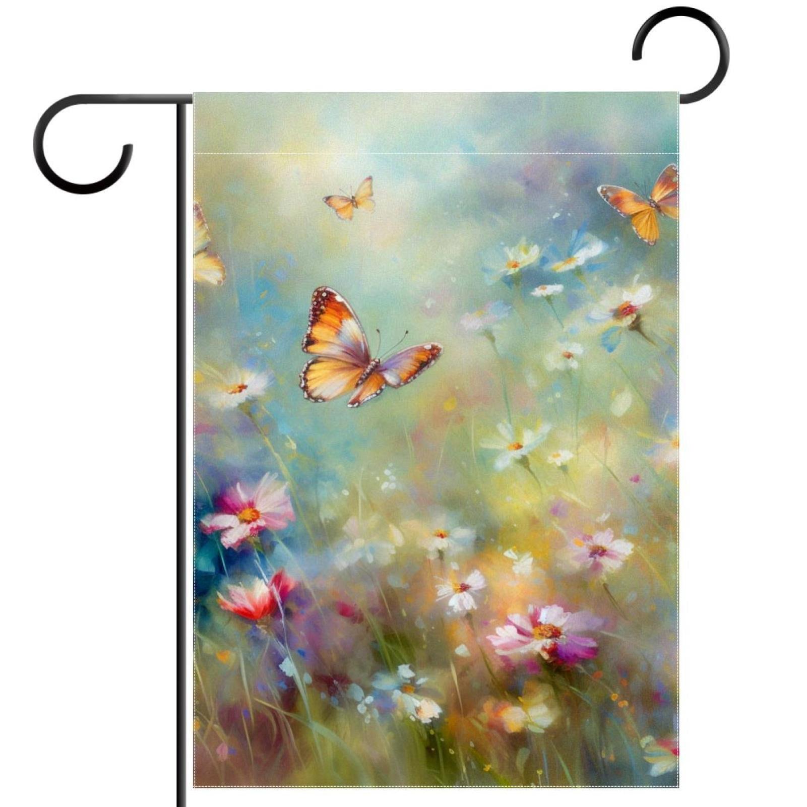 Welcome Yellow Butterflies with Cute Flowers Garden Flag, Vertical ...