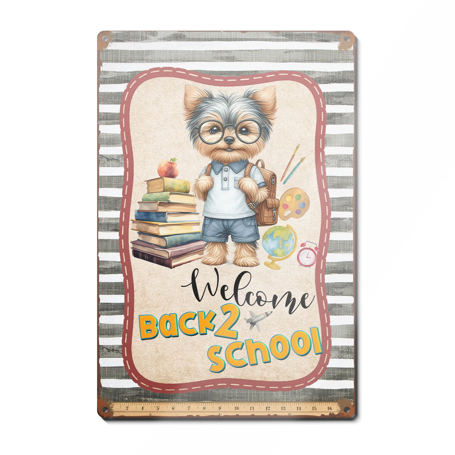 Welcome Yorkshire Terrier Back to School Vintage Retro Vertical Metal ...