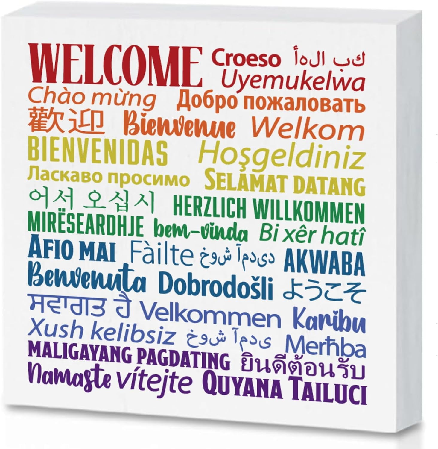 Welcome in Languages White Wooden Box Sign Desk Decor Wood Block Plaque ...