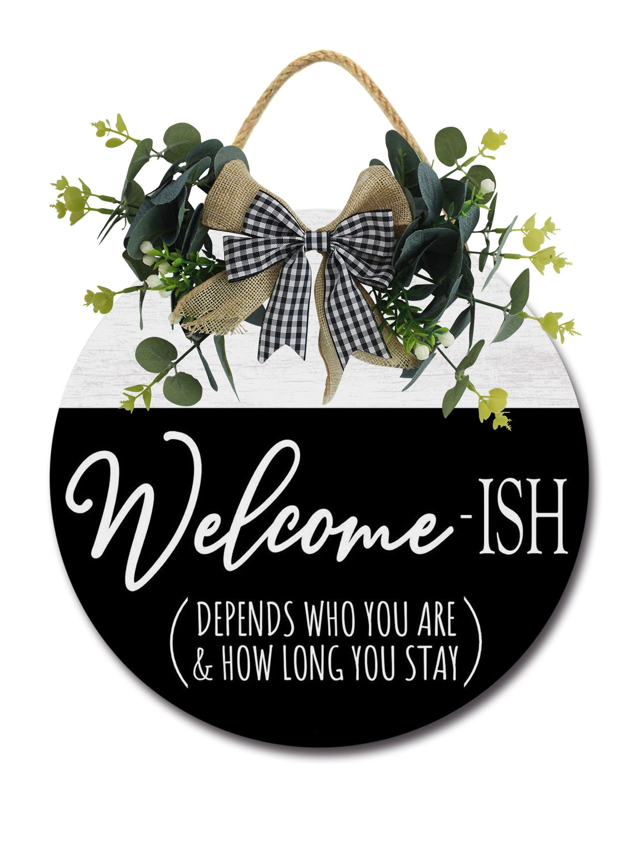 Welcome-ish Door Sign Home Decor Round Wood Wreaths Wall Hanging Sign ...