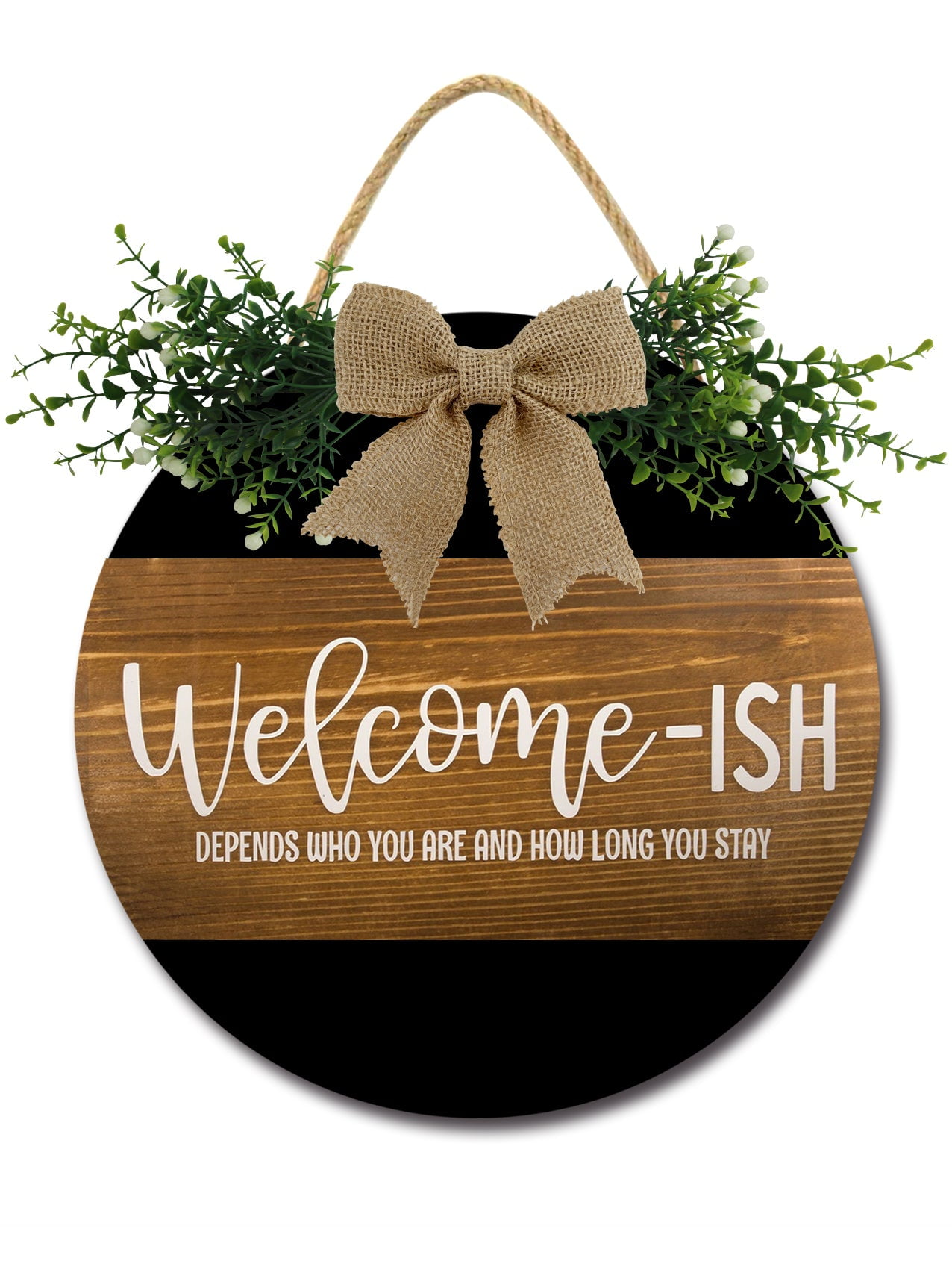 Welcome-ish Sign for Front Door Decorations, Rustic Round Wood Holiday ...