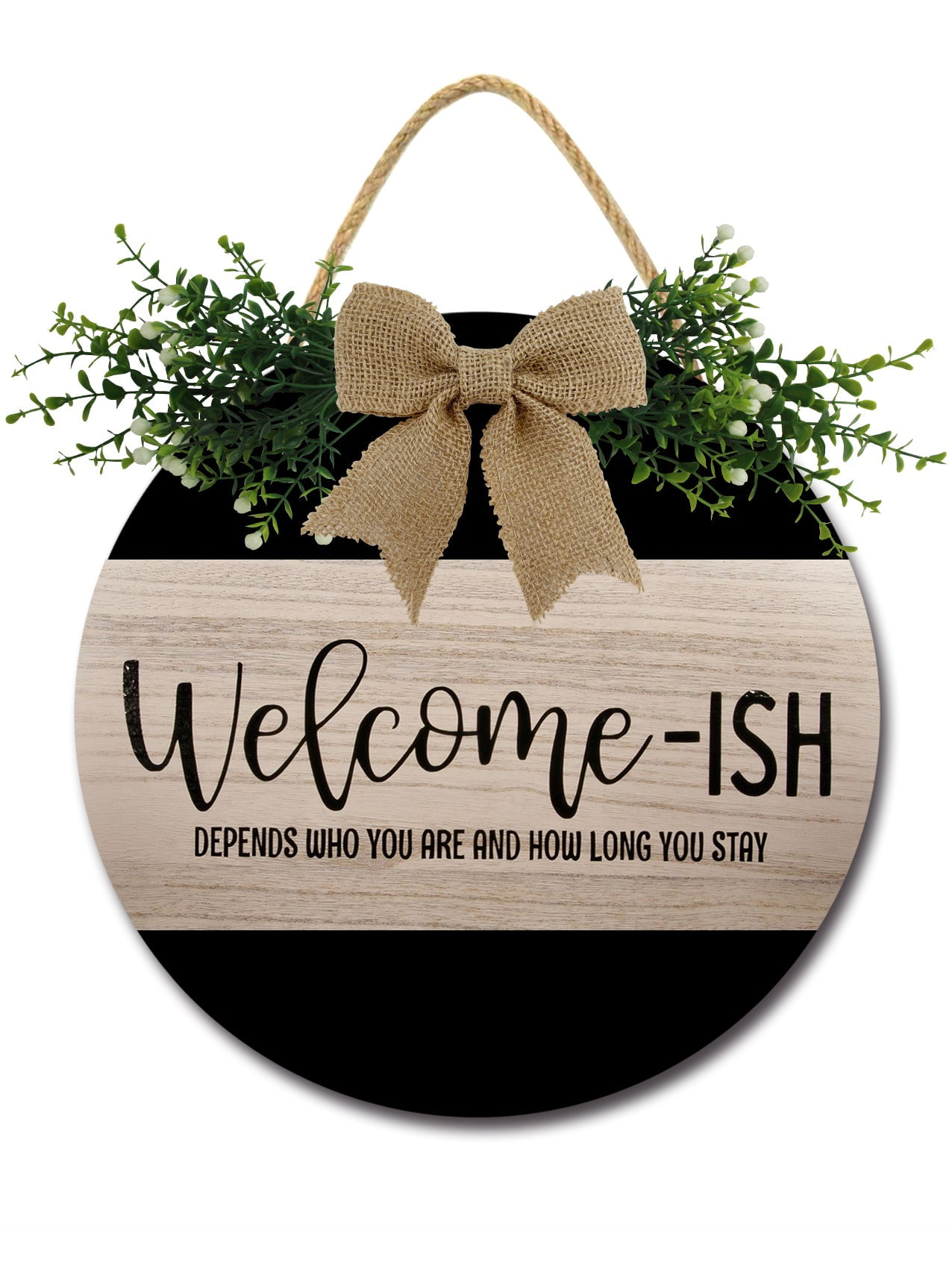 Welcome-ish Sign for Front Door Decorations, Rustic Round Wood Holiday ...