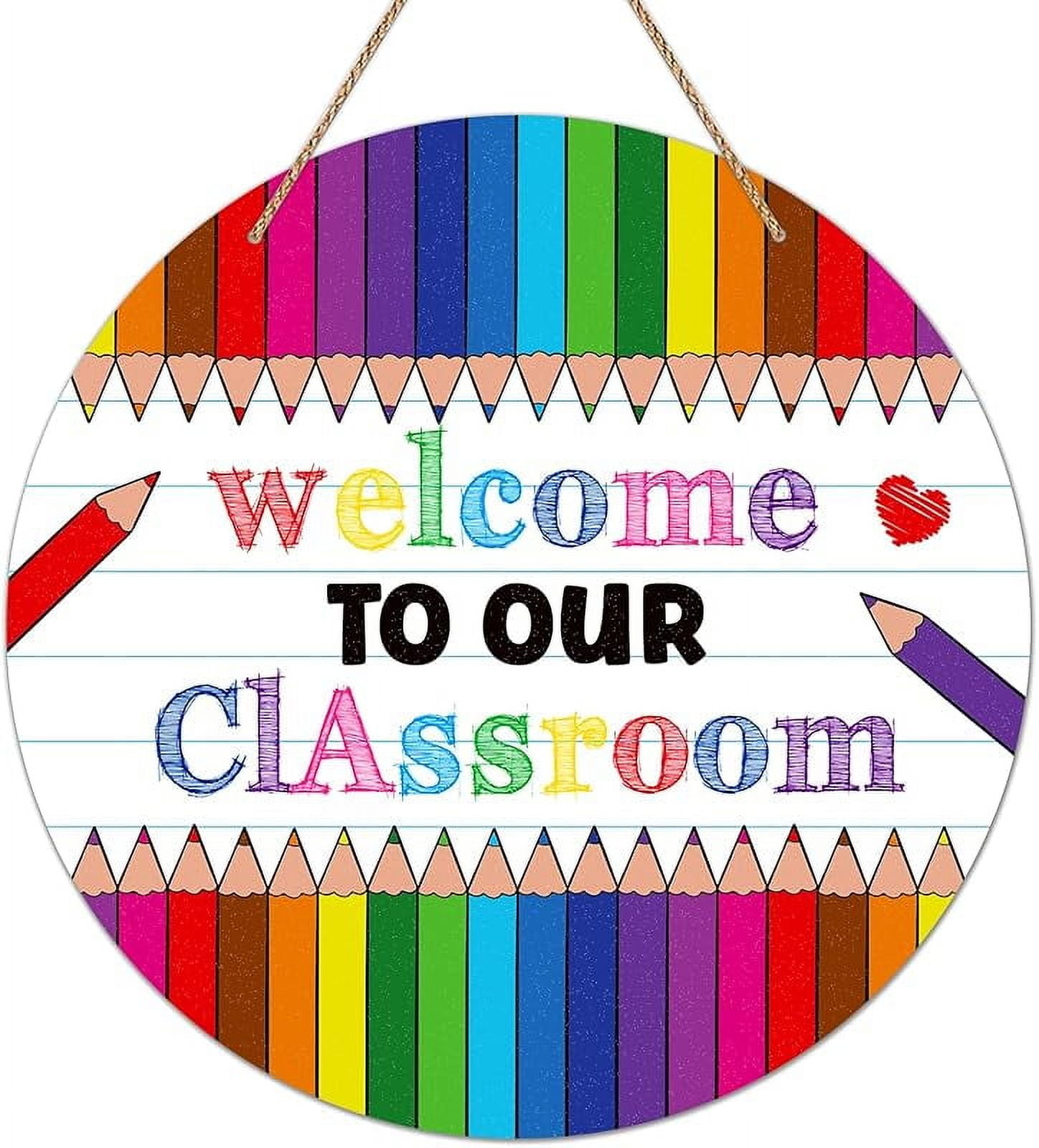 Welcome sign Beautiful decorations at the entrance of the classroom ...