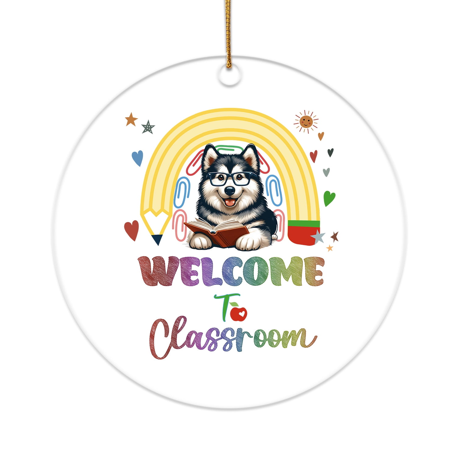 Welcome to Alaskan Malamute Classroom Teacher Dog Mom Acrylic Round Ornament Alaska Mal Dog ...