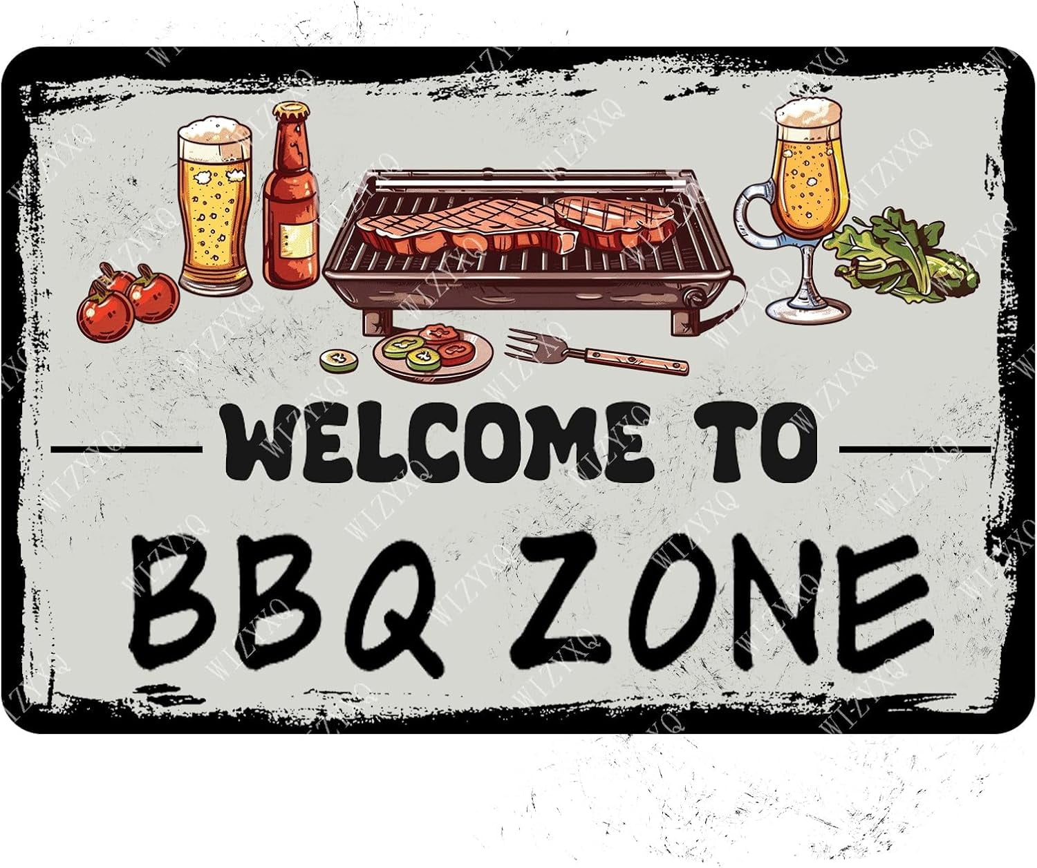 Welcome to BBQ Zone Metal Sign Vintage Tin Sign for Home Garage Yard ...