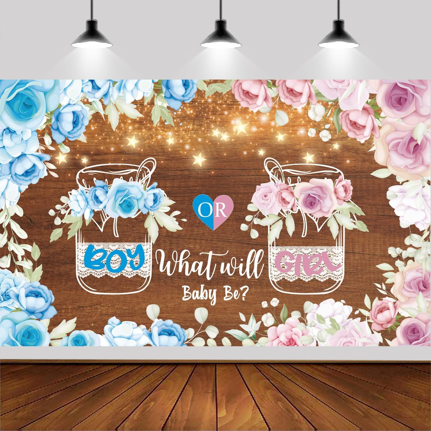 Welcome to Baby Shower Backdrop He or She Wishing Bottle Gender Reveal Backdrop,Pink Blue Floral ...