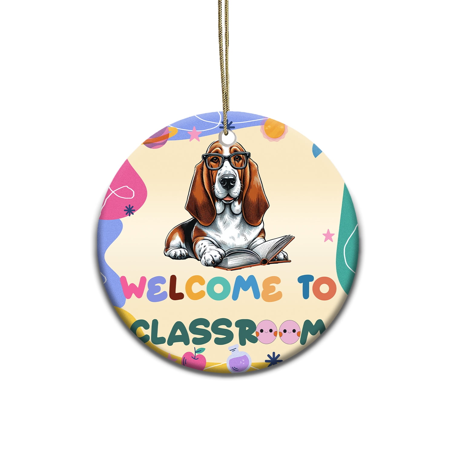 Welcome to Basset Hound Classroom Teacher Dog Mom Ceramic Round ...