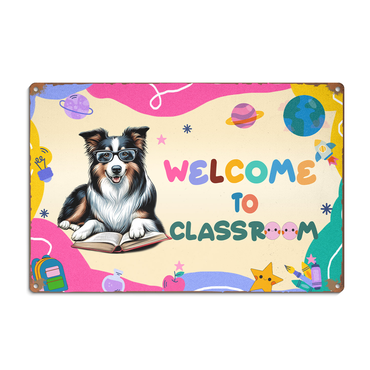 Welcome to Border Collie Classroom Teacher Dog Mom Horizontal Metal ...