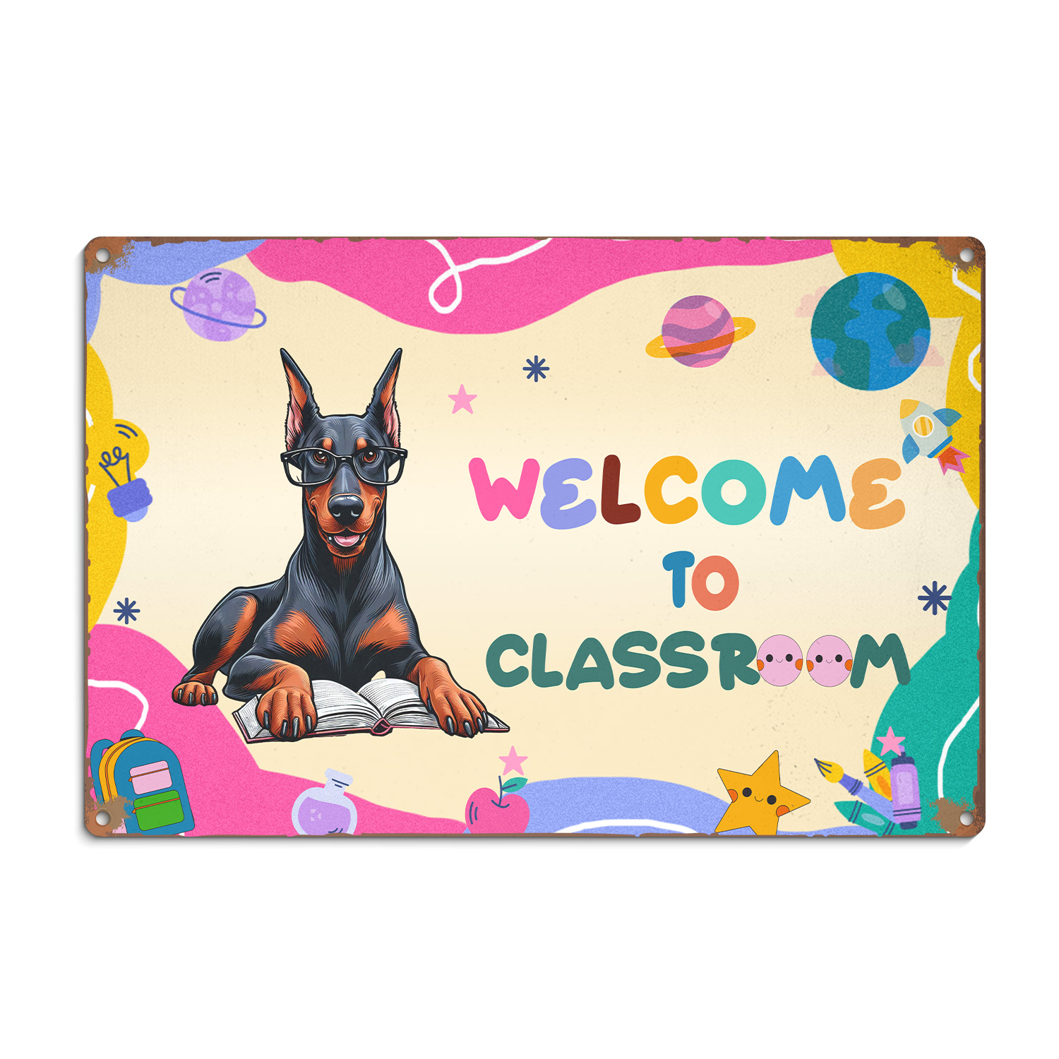 Welcome to Doberman Pinscher Classroom Teacher Dog Mom Horizontal Metal ...