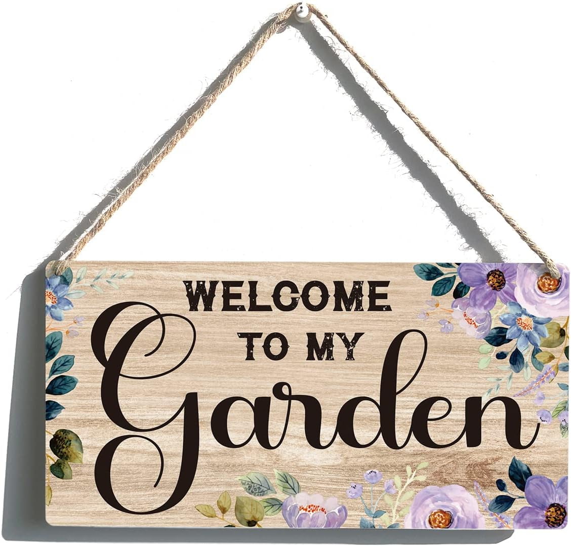 Welcome to Garden Sign Gift Farmhouse Garden Wooden Hanging Sign Plaque ...