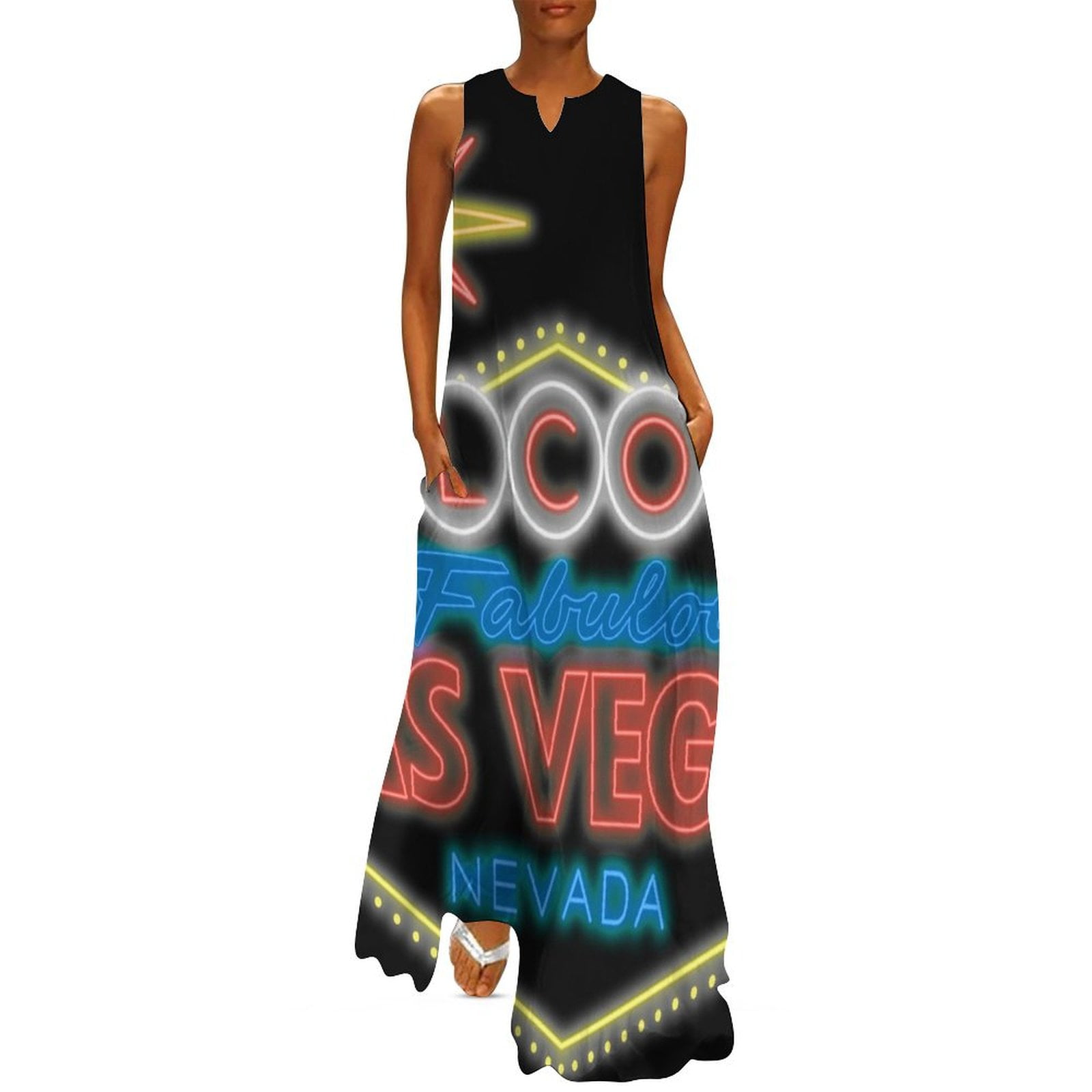 Welcome to Las Vegas sign digital drawing night Long Dress Aesthetic ...