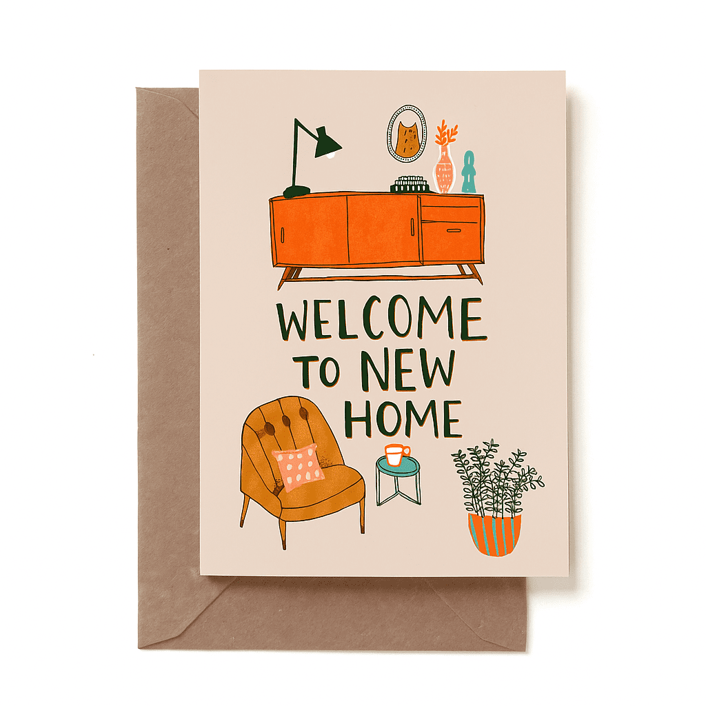 Welcome to New Home Greeting Card – Charming Illustrated Design – Blank ...
