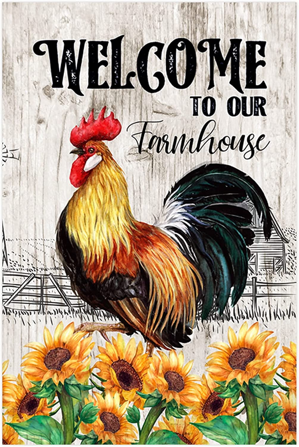 Welcome to Our Farmhouse Decorative Farm Rooster Fall Sunflower Rustic ...