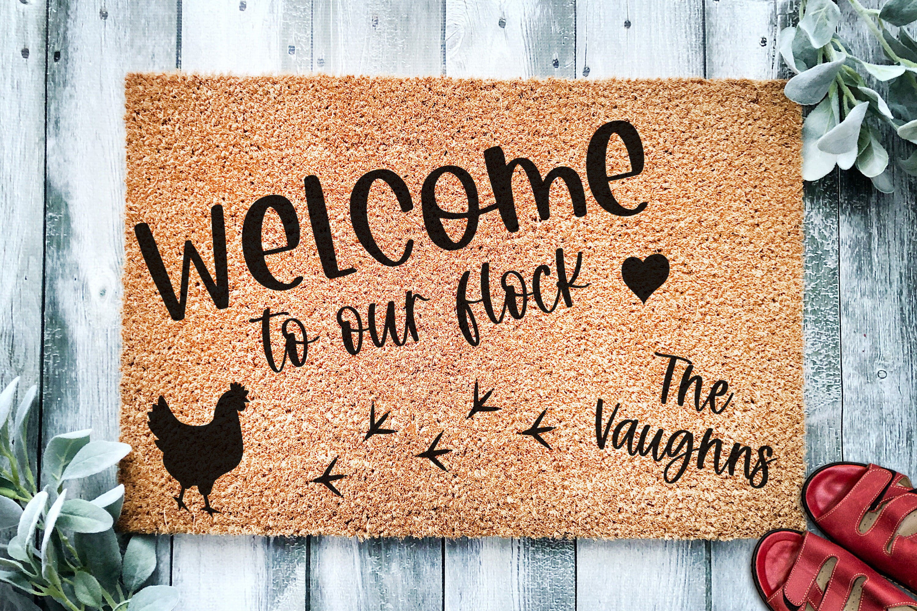 Welcome to Our Flock Personalized Family Name Chickens | Farm Doormat ...