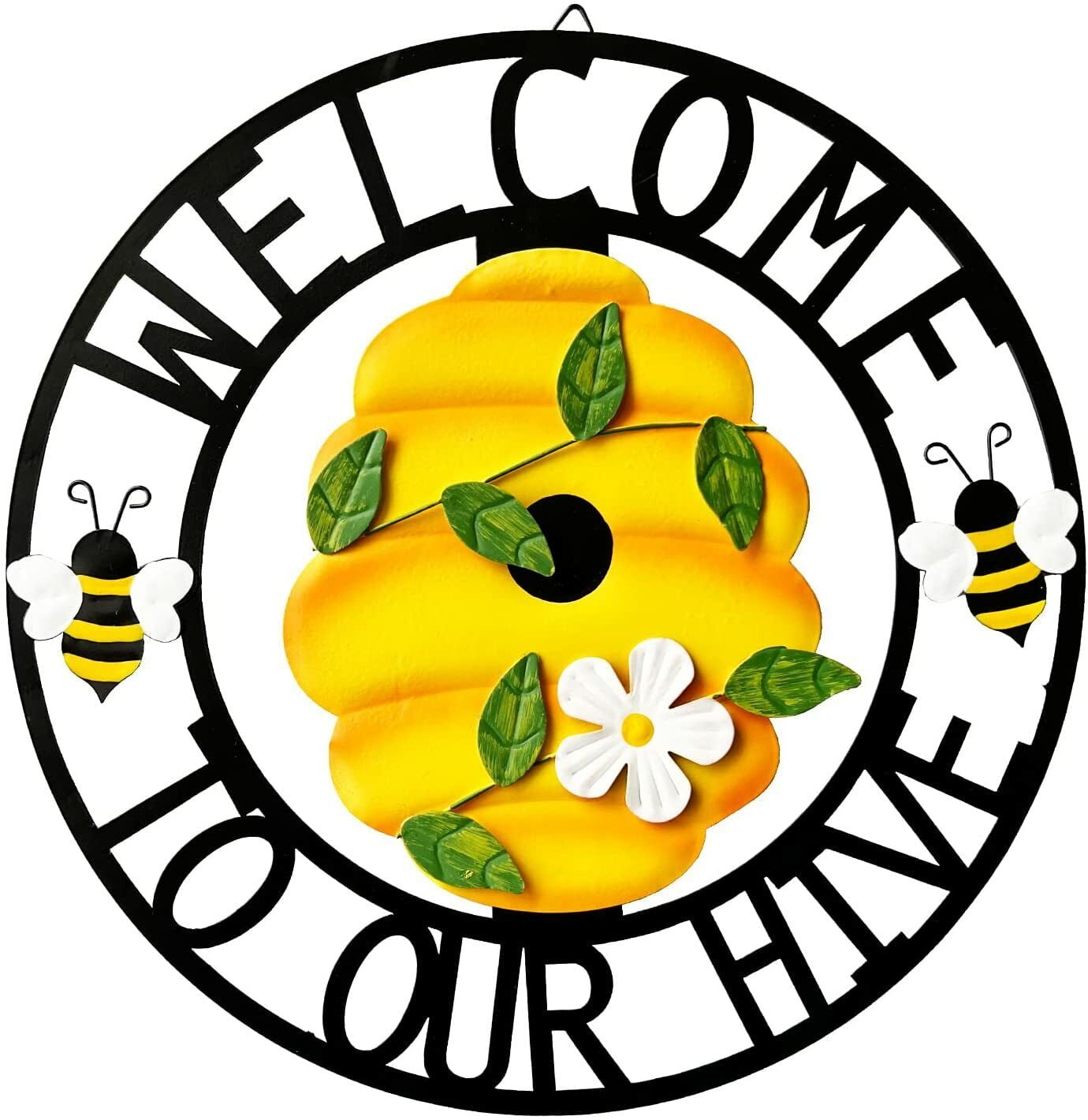Welcome to Our Hive Metal Honey Bee Hanging Signs Wall Decor Front Door ...