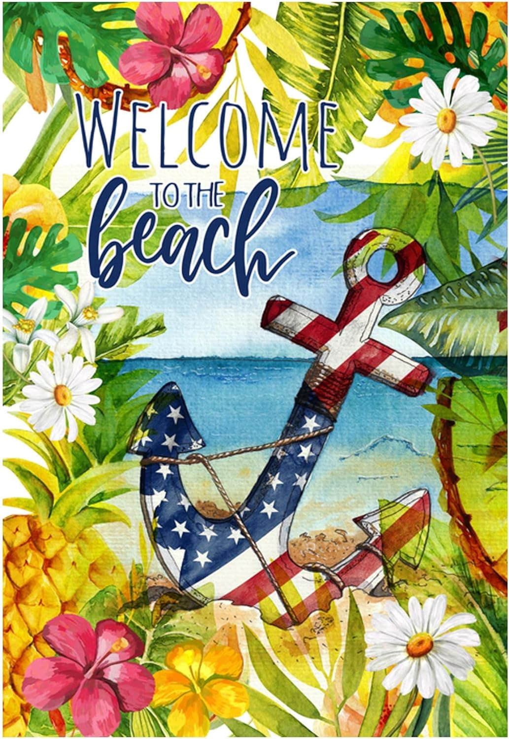 Welcome to the Beach Yard Flag Decorative Summer Nautical Anchor ...
