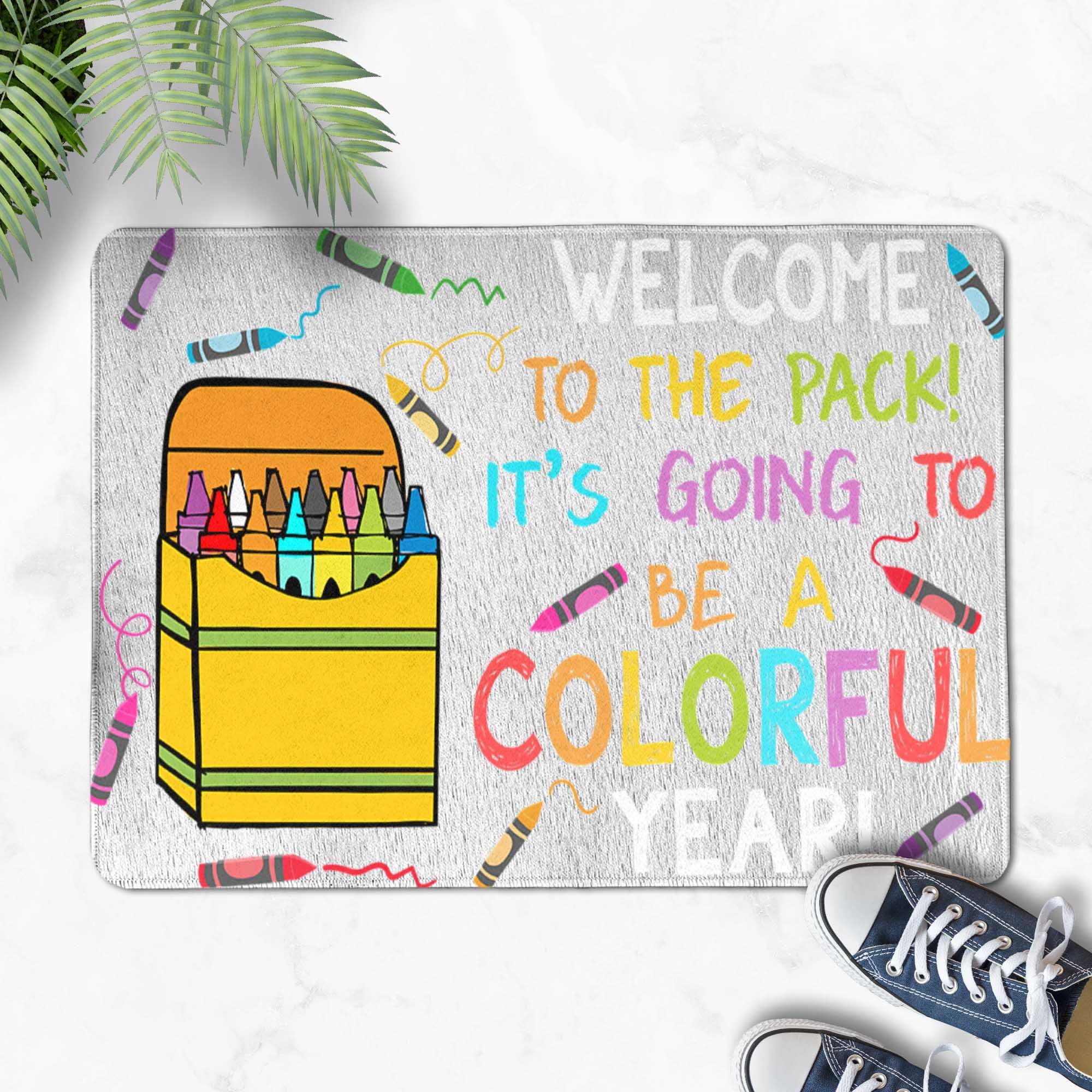 Welcome to the Pack Teacher Doormat, Colorful Crayon Box Theme Rug for ...