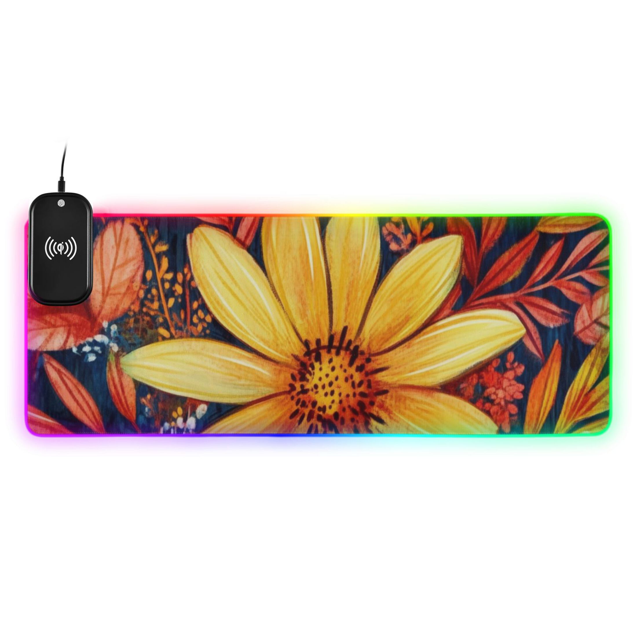Welcome with Fall Flower Wireless Charging RGB Gaming Mouse Pad Large ...