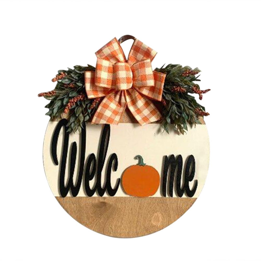 Welcone Sign for Front Door Welcome Sign with Simulation Leaf Seasonal ...
