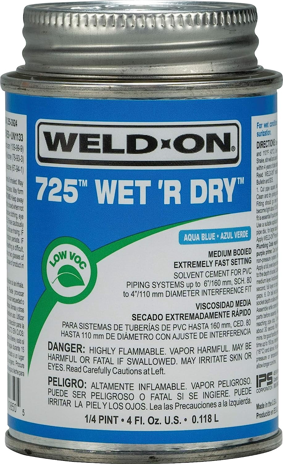 Weld-On Wet 'R Dry Medium-Bodied Professional Industrial PVC Cement ...