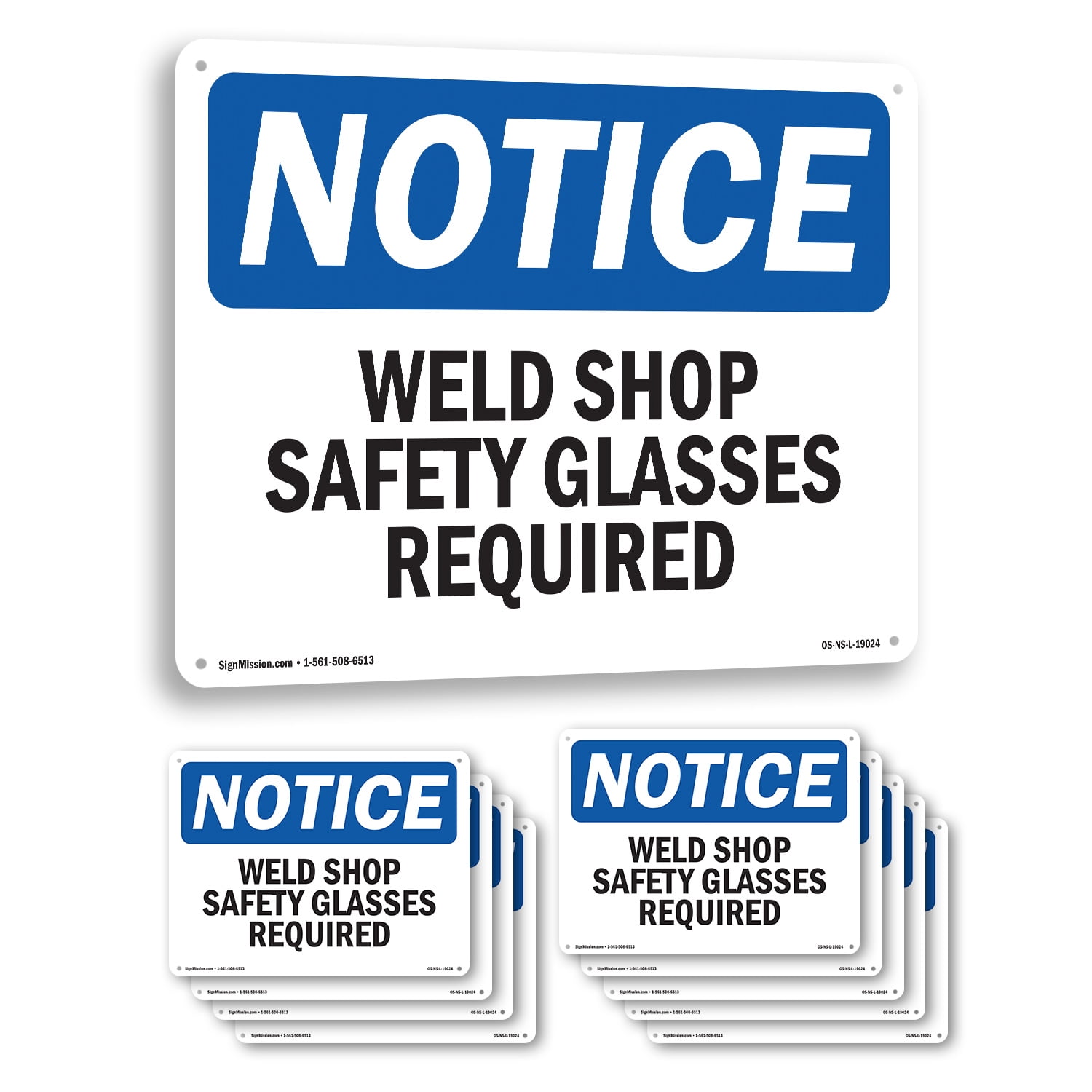 Weld Shop Safety Glasses Required OSHA Notice Aluminum Sign 18 Inch x ...