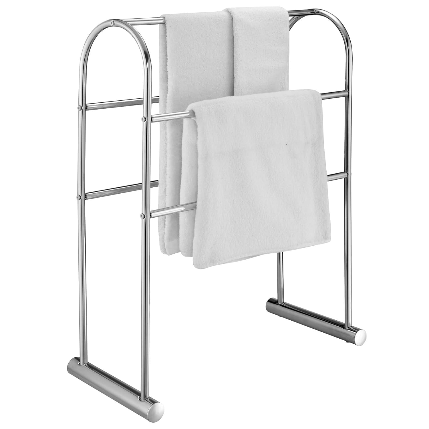 WeldMind Silver Chrome Round Tube Metal Free Standing Towel Rack Stand ...