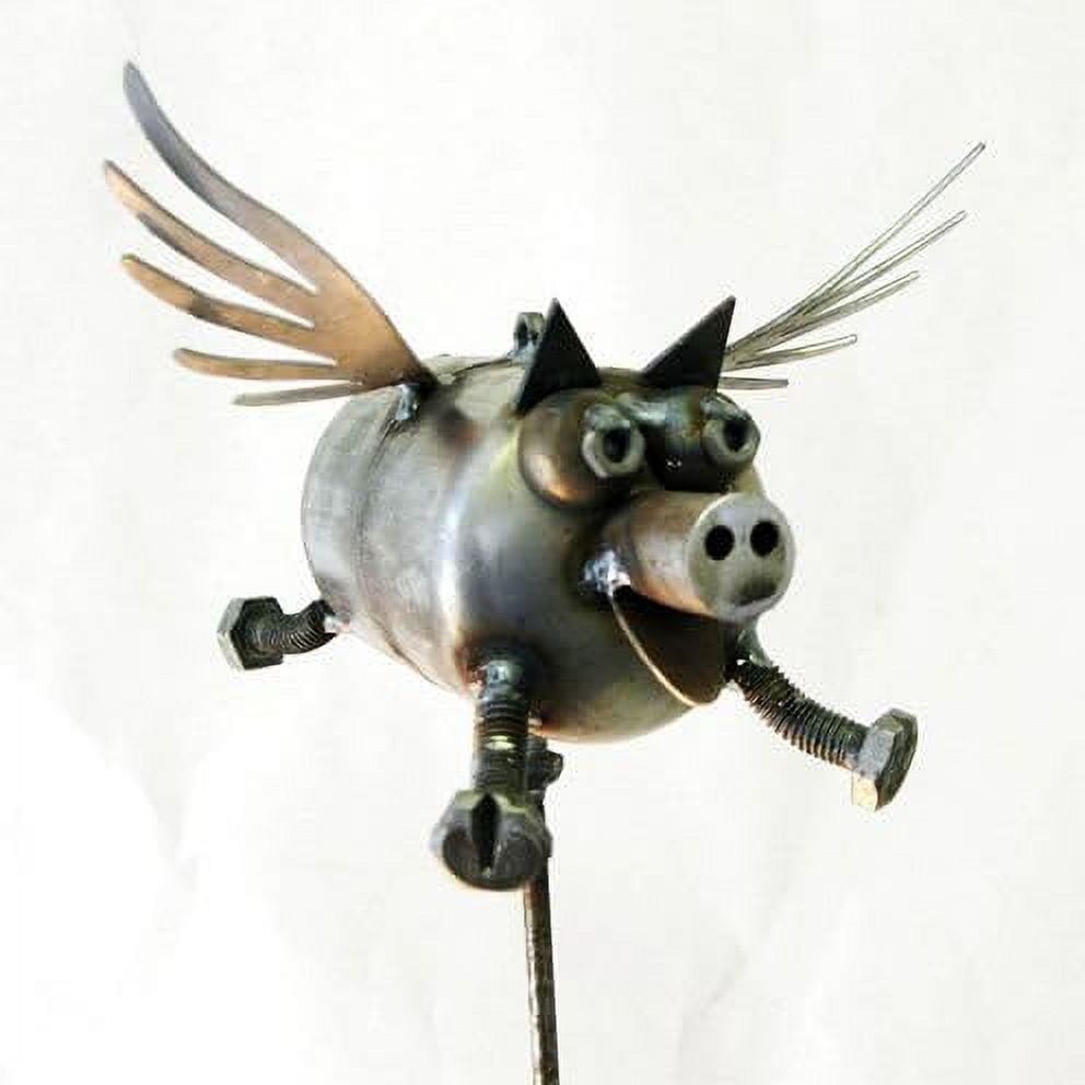 Welded Metal Art Mini Flying Pig "Ham " with Stake - Walmart.com