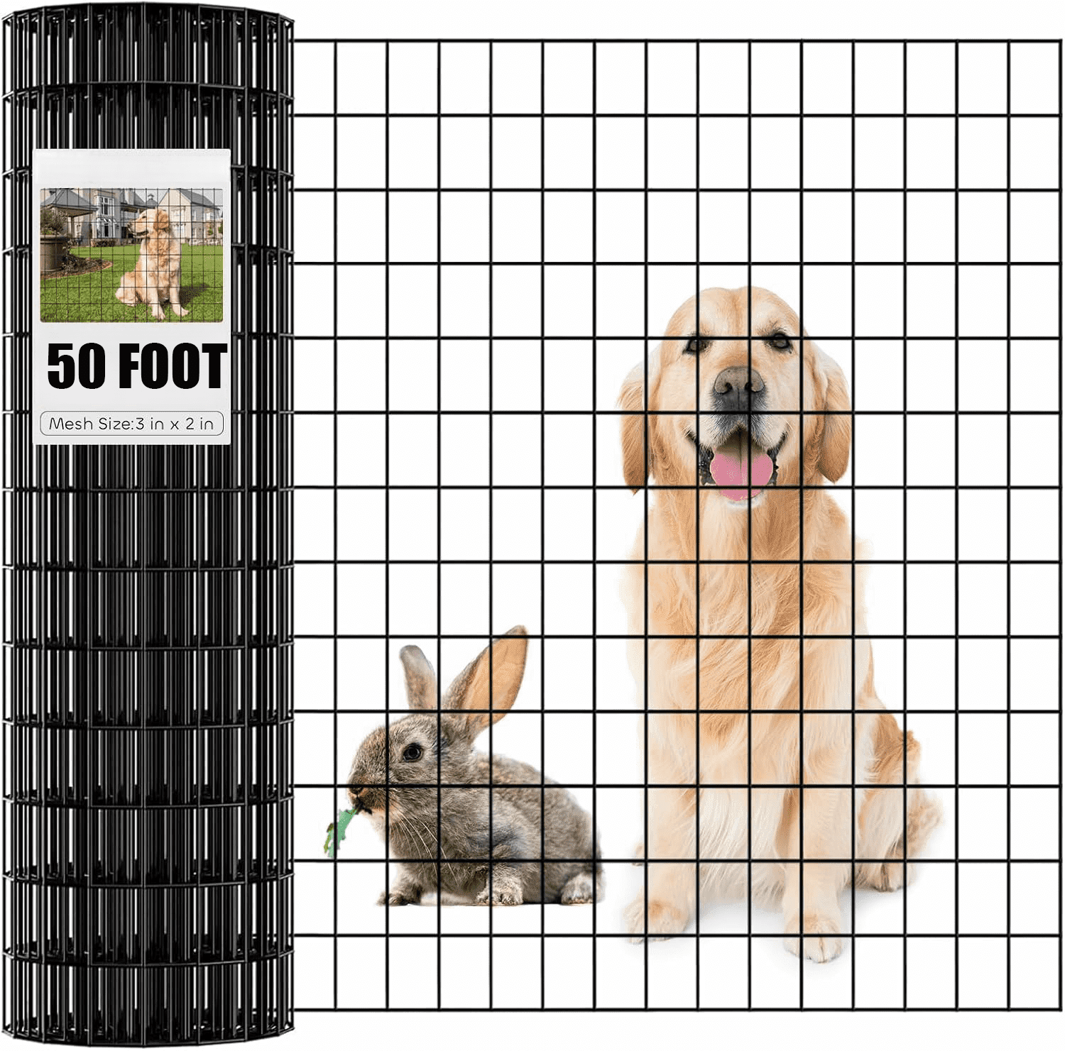 Welded Wire Fence 36 Inch x 50 Foot, Black PVC Coated Wire Mesh Garden ...