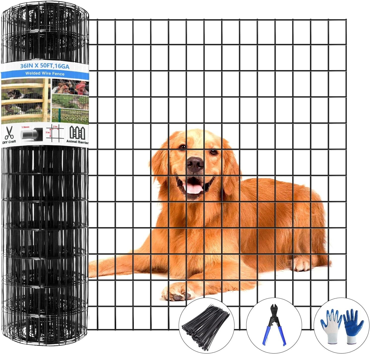 Welded Wire Fence, 50ft(L) x 36inch(H) PVC Coated Wire Fencing for Dog ...