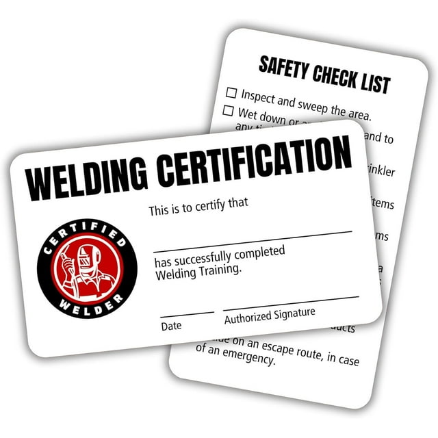 Welder Certification Cards 5 pk 2.25x3.5 Plastic Laminated Workplace ...