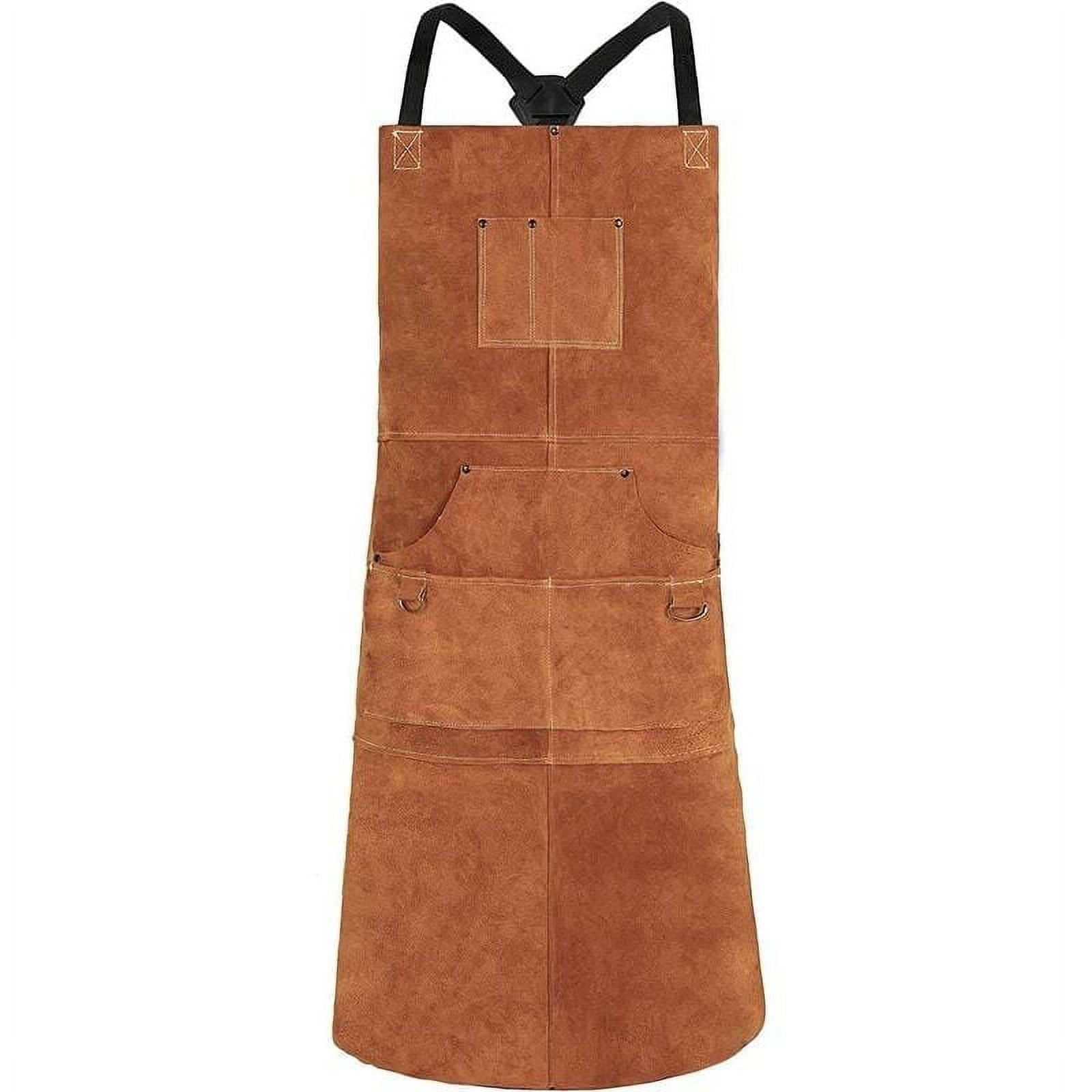 Welding Apron Leather, Spark Resistant Bib with Tool Pockets, Safety ...