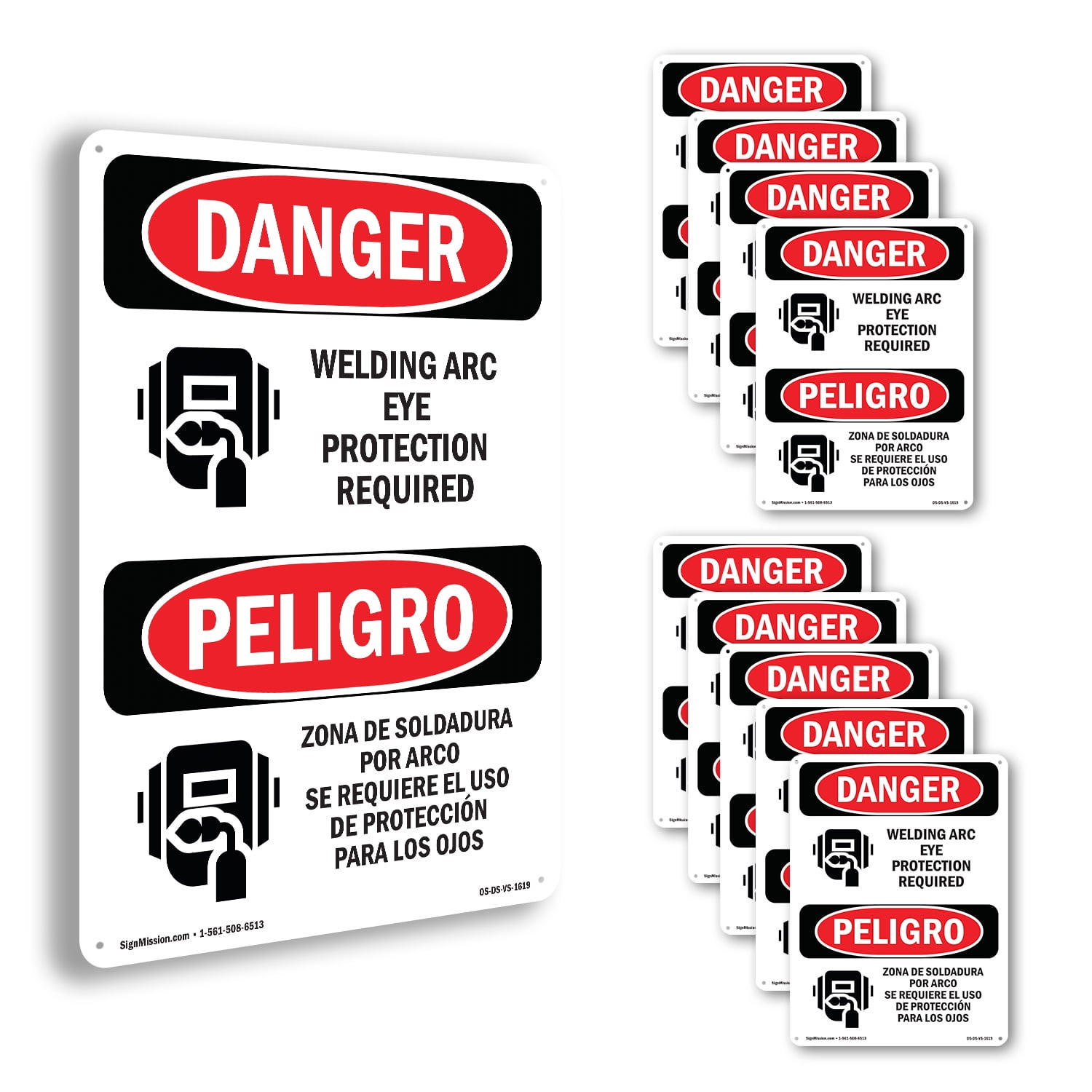 Welding Arc Eye Protection Bilingual OSHA Danger Rigid Plastic Sign 18 ...