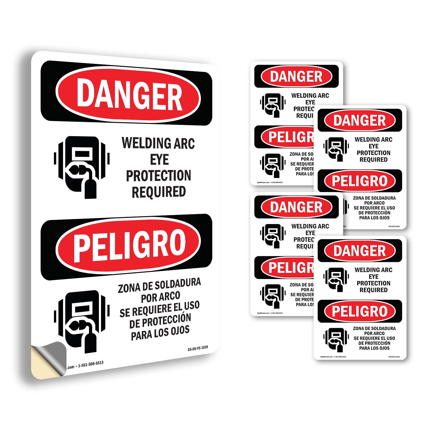 Welding Arc Eye Protection Bilingual OSHA Danger Vinyl Decal Label 10 ...