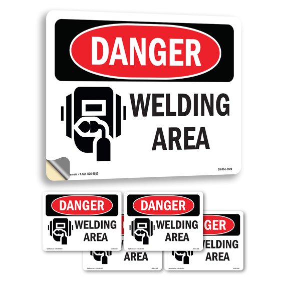 Welding Area OSHA Danger Vinyl Decal Label 10 Inch x 7 Inch - 5 Pack ...