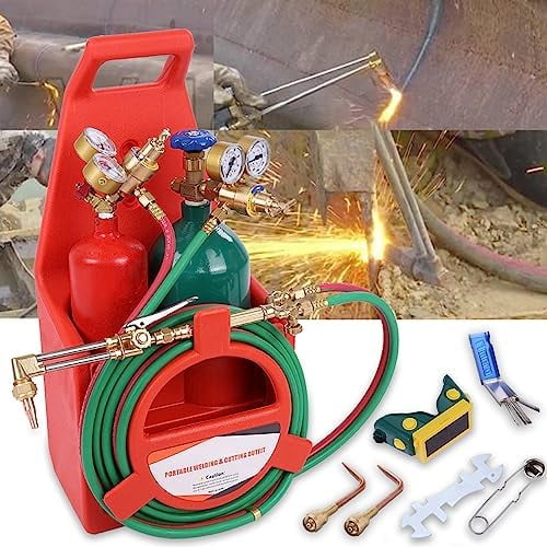 Welding Brazing Cutting Torch Kit with Oxygen Acetylene Tanks, Professional Portable Tote Oxygen ...