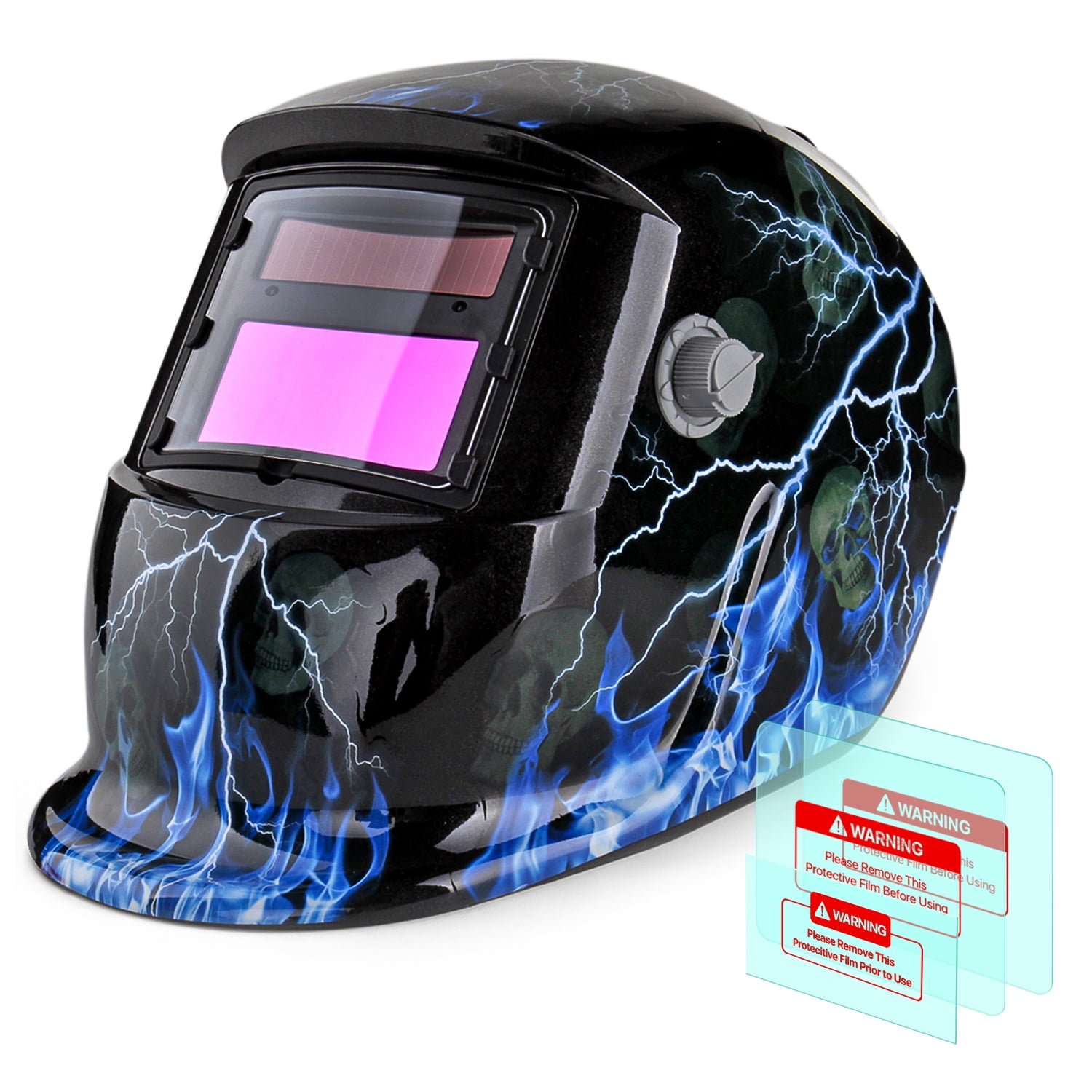 Welding Helmet Auto Darkening Mask Hood (Thunder Skull) Solar Powered ...