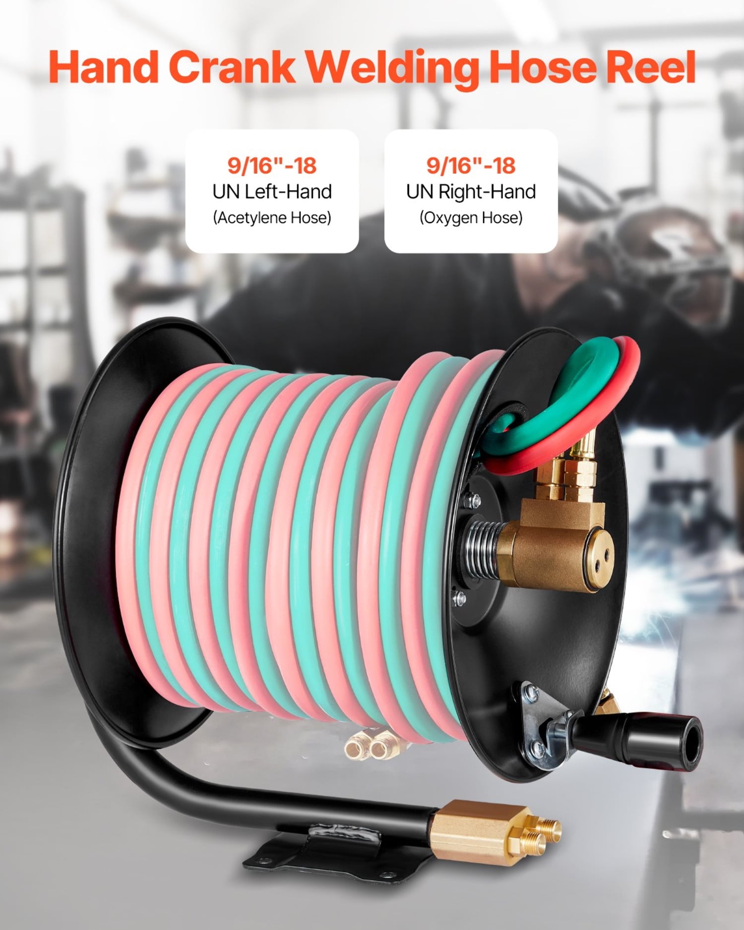Welding Hose Reel Hand Crank Rewind Hose Reel Heavy Duty Steel for ...