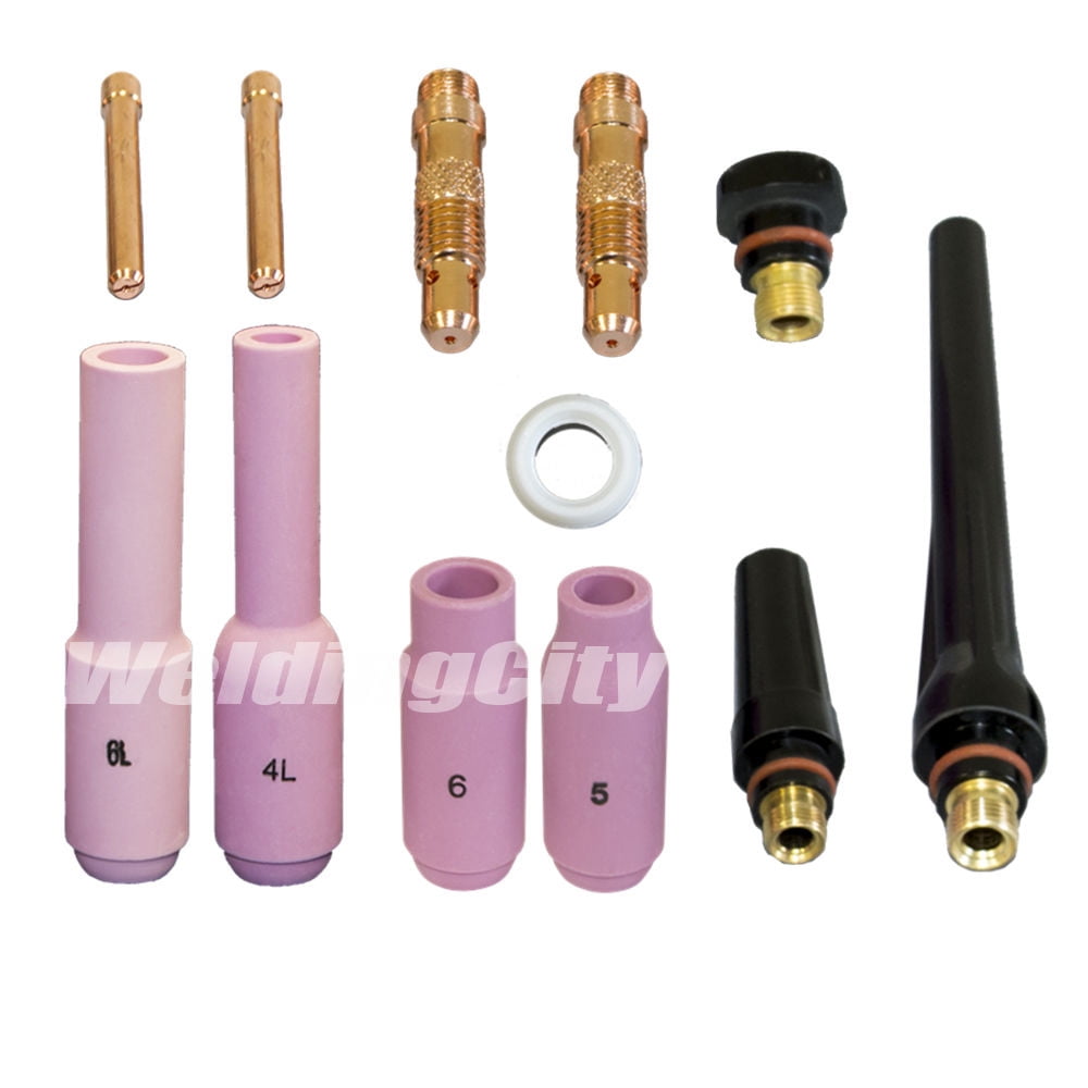 WeldingCity 12-pcs Accessory Kit (1/16") Collet-Collet Body-REGULAR & LONG Ceramic Cup-Gasket ...