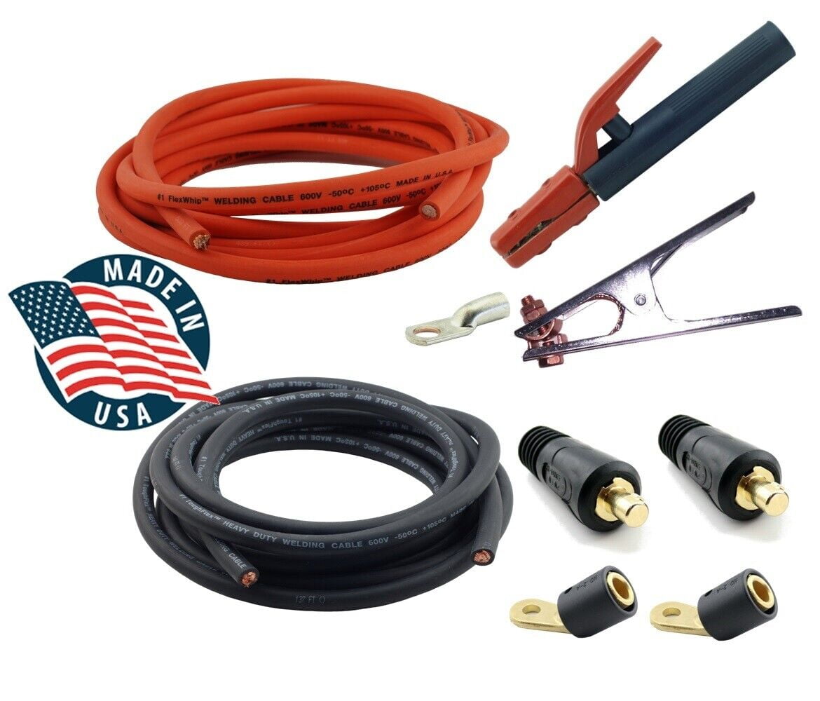 WeldingCity Two 25' #1 Welding Cables Black Orange Stick Holder Clamp ...
