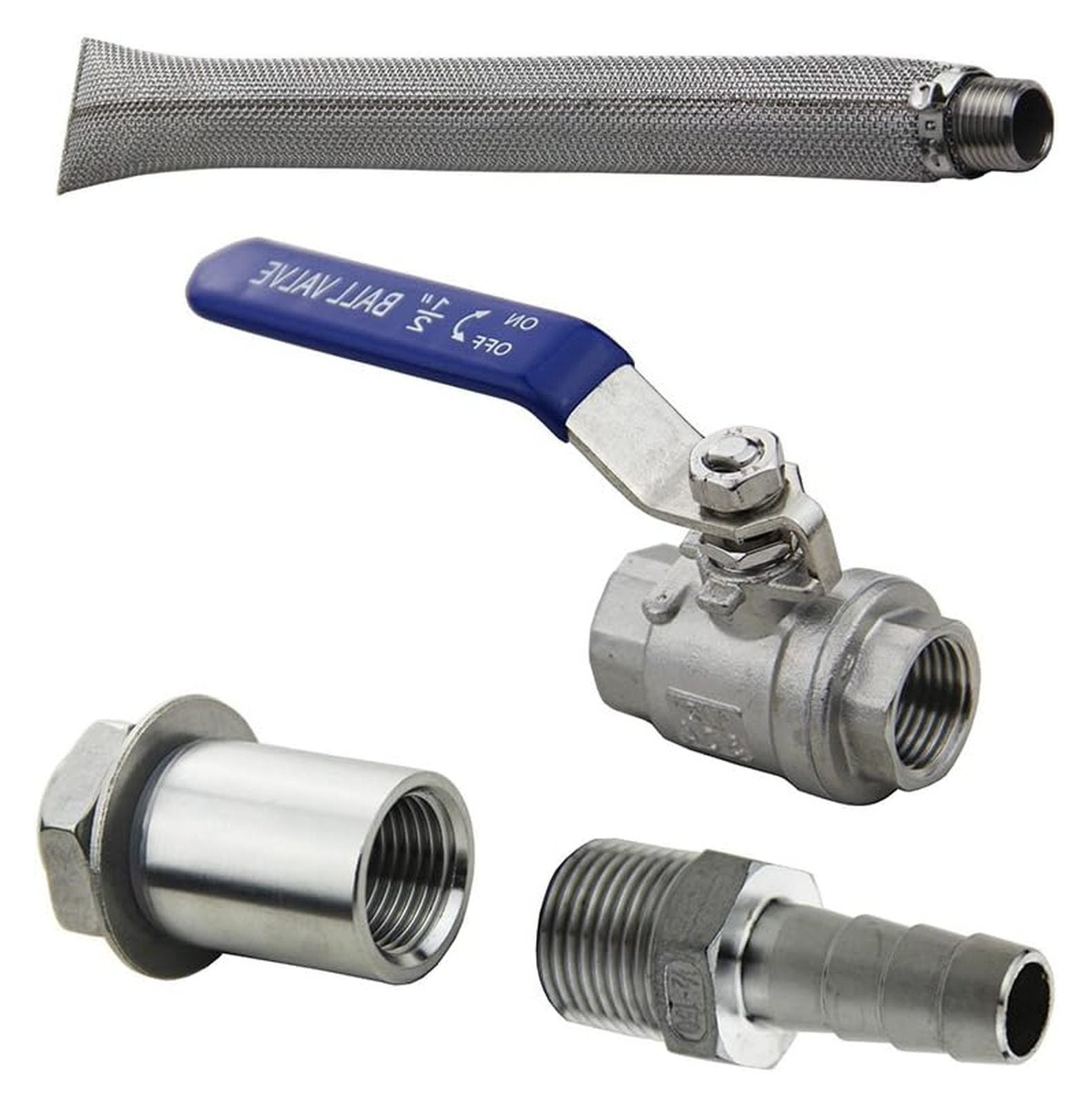 Weldless Boil Kettle Kit 12" Bazooka, Kettle Screen, 1/2" Hose Barb ...