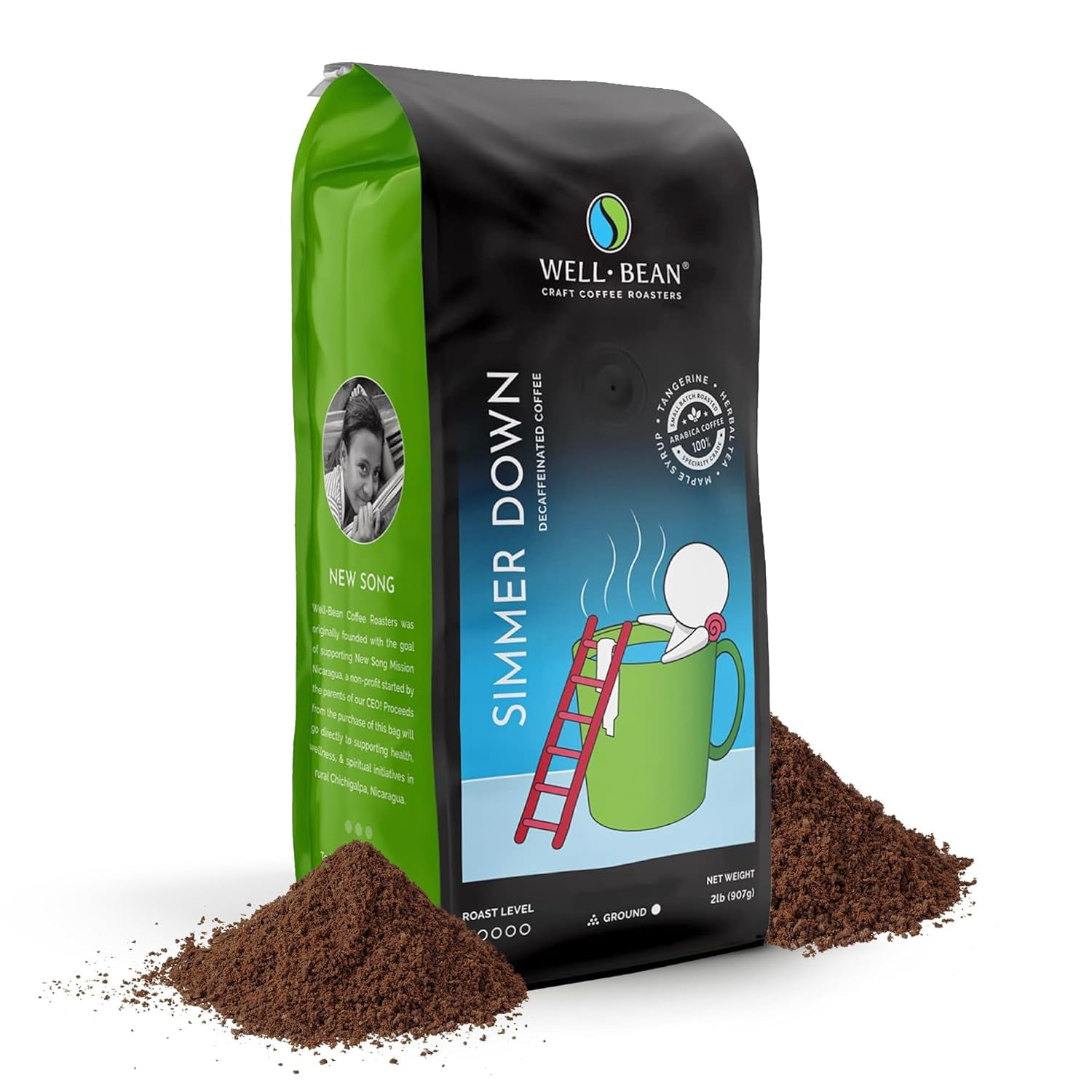 Well-Bean Coffee - Simmer Down Colombian Ground Coffee, Decaf Coffee ...