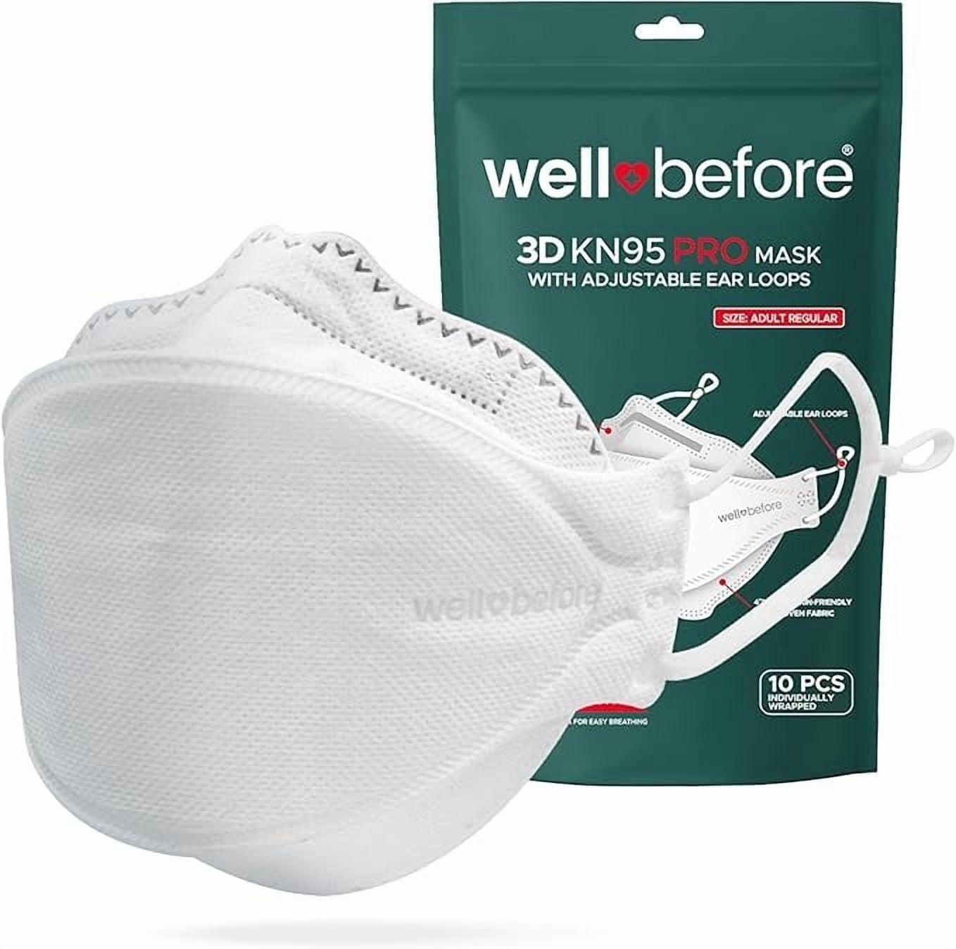 Well Before Premium 3D PRO KN95 Mask – Adjustable Ear Loops, Large Size ...