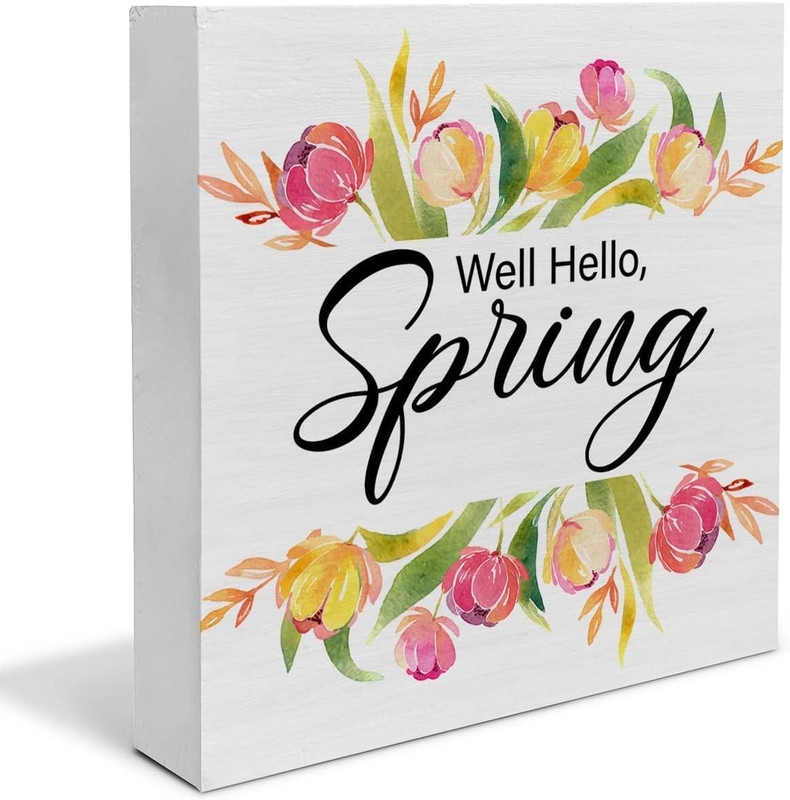 Well Hello Spring Wooden Box Sign Farmhouse Spring Wood Box Sign Art ...