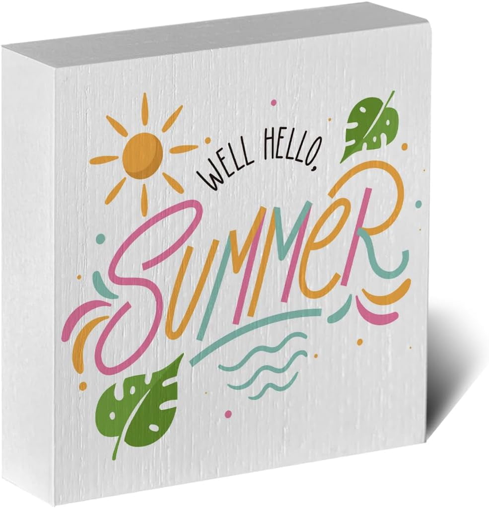 Well Hello Summer Wood Box Sign Rustic Farmhouse Style Summer Wood ...