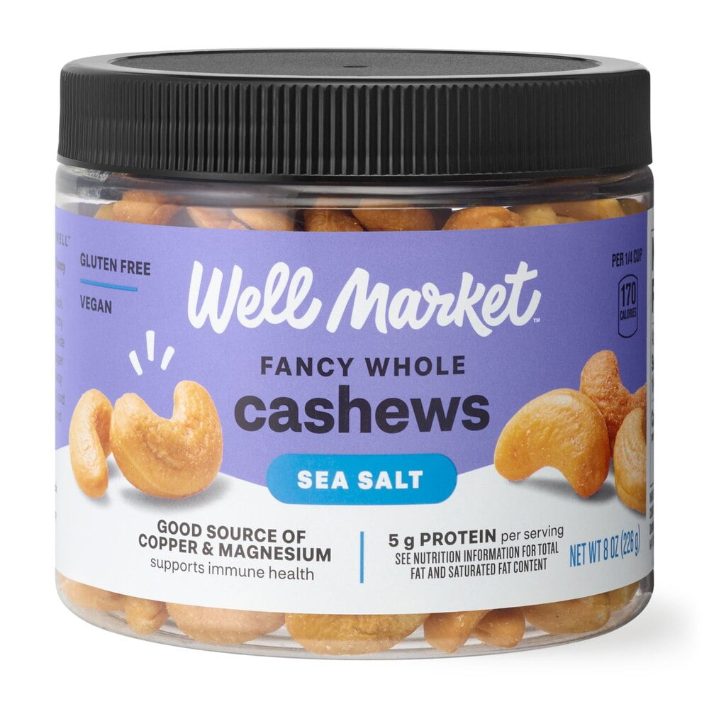 Well Market Sea Salt Fancy Whole Cashews - 8 oz, Whole Roasted Nut, Low Carb Keto Friendly ...