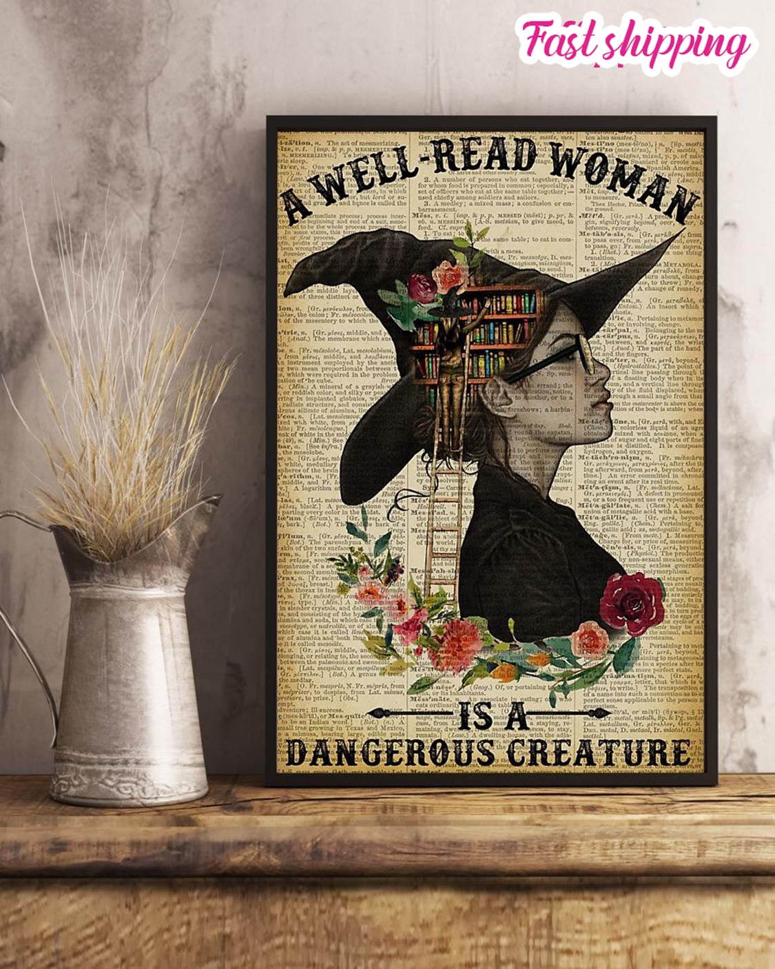 Well-Read Woman Is A Dangerous Creature Witch Reading poster Wall Art ...