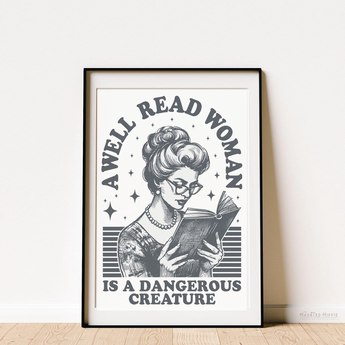 Well Read Woman Vintage Bookish Illustration Literary Art, Unframed ...