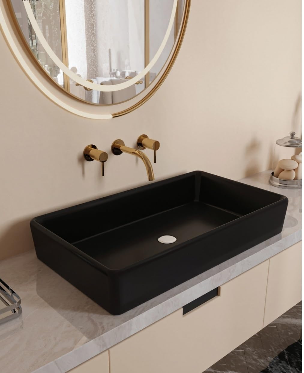 Well Set Premium Designer Ceramic Table Top Black Plan Wash Basin ...