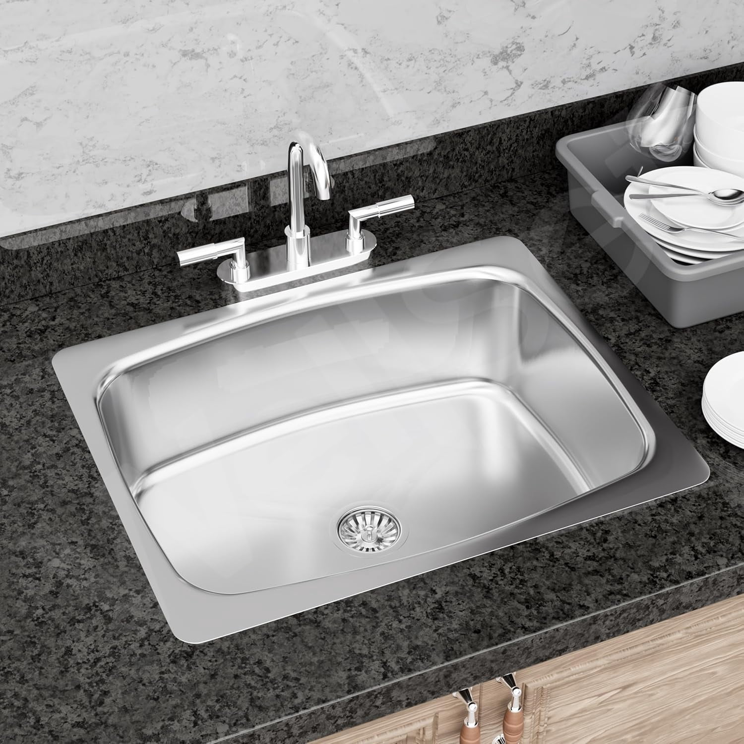 Well Set Square Bowl 16x18x8 Inches Kitchen Sink Square Bowl Stainless ...