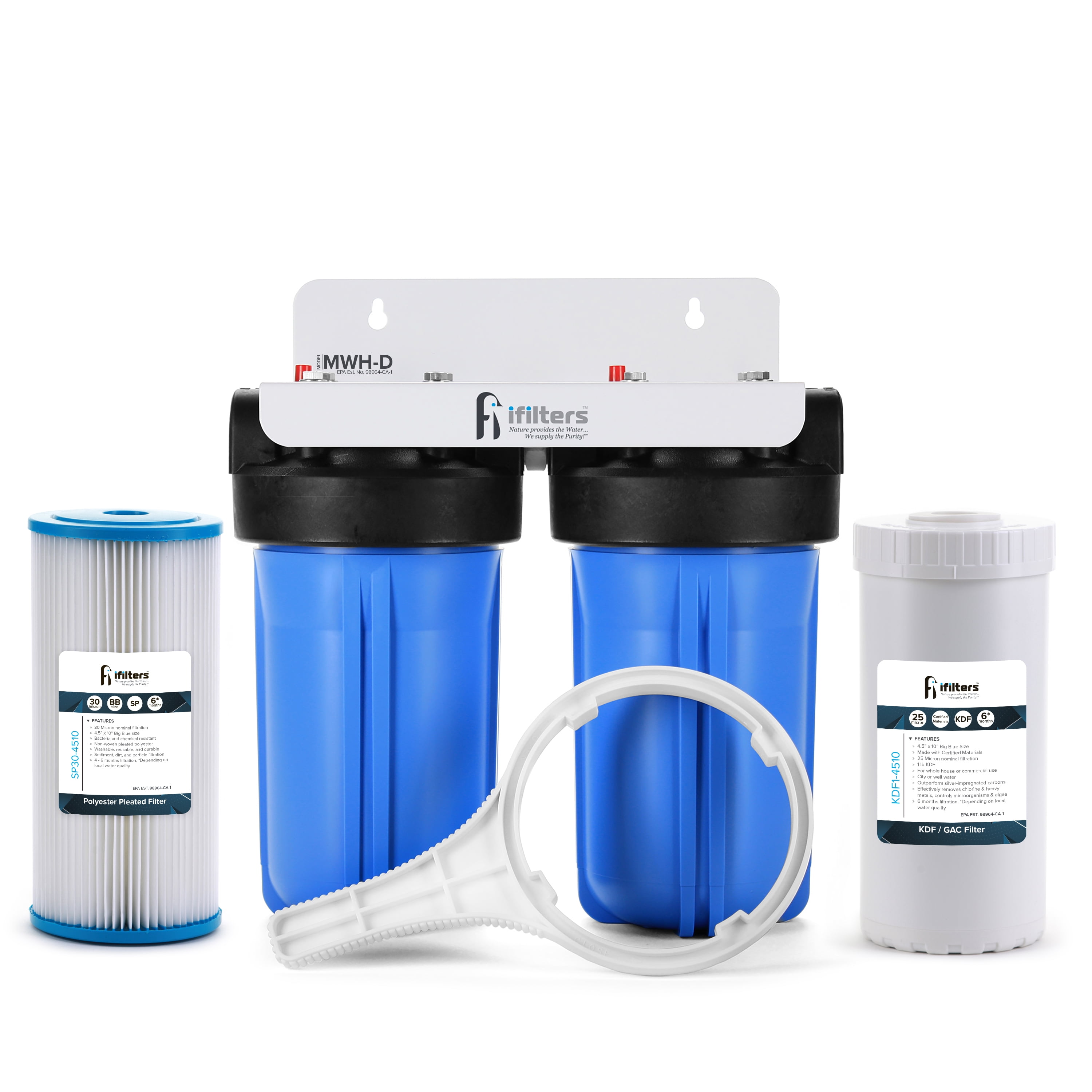 iFilters Well Water Filtration Complete System, Dual Stage Purifier ...